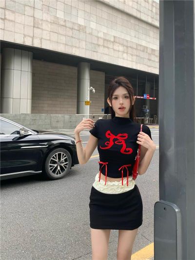 ロキシーリボンクロップトップ4816 | いつでも送料0円ーNO.1レディスファッション韓国通販 amood(アムード）