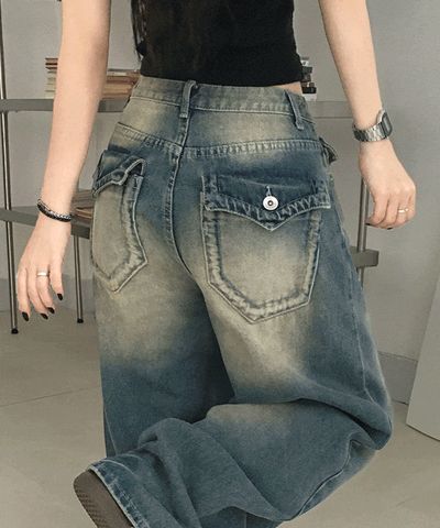 [ショートロング／3size🖤] カリナ ヒップ ポケット Y2K ワイド バルーン ビンテージ ウォッシング デニム ロングパンツ 3color／3size | いつでも送料0円ーNO.1 ...